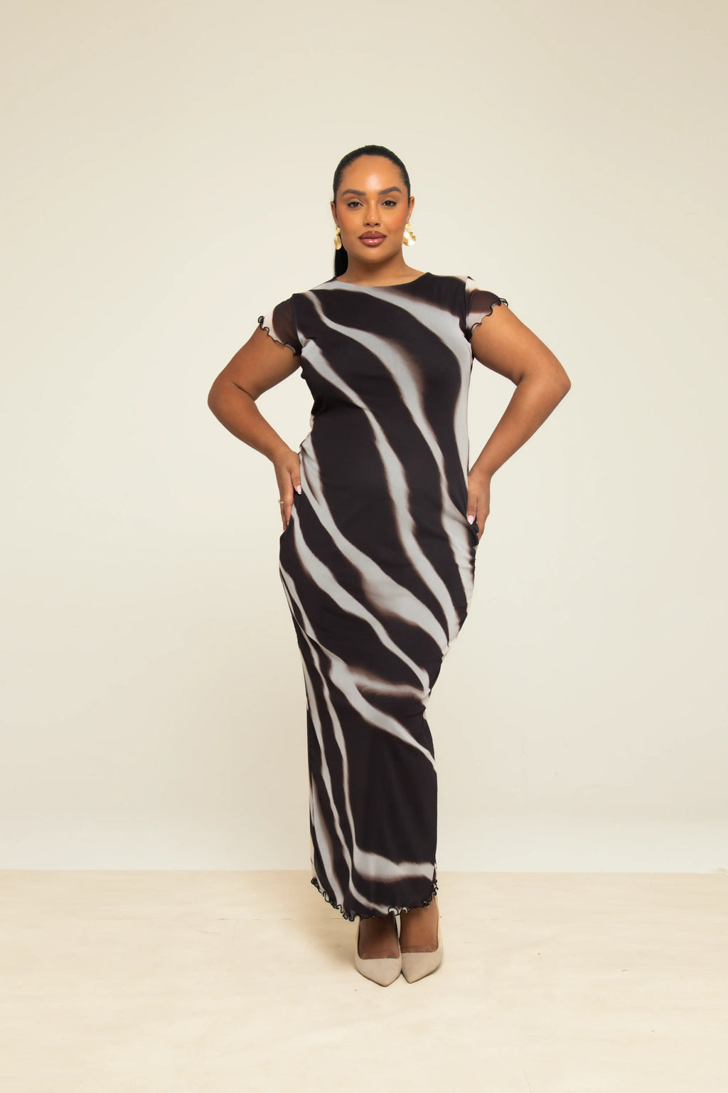 Curve capped sleeve zebra monochrome print mesh midaxi dress – Fashion//SZN